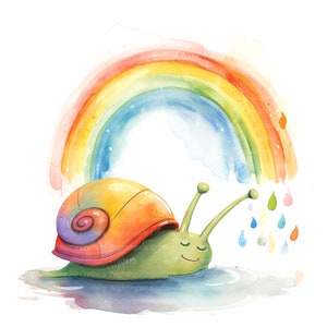 9 Snail and Rainbow Clipart, Nursery Rainbow, Printable Watercolor ...