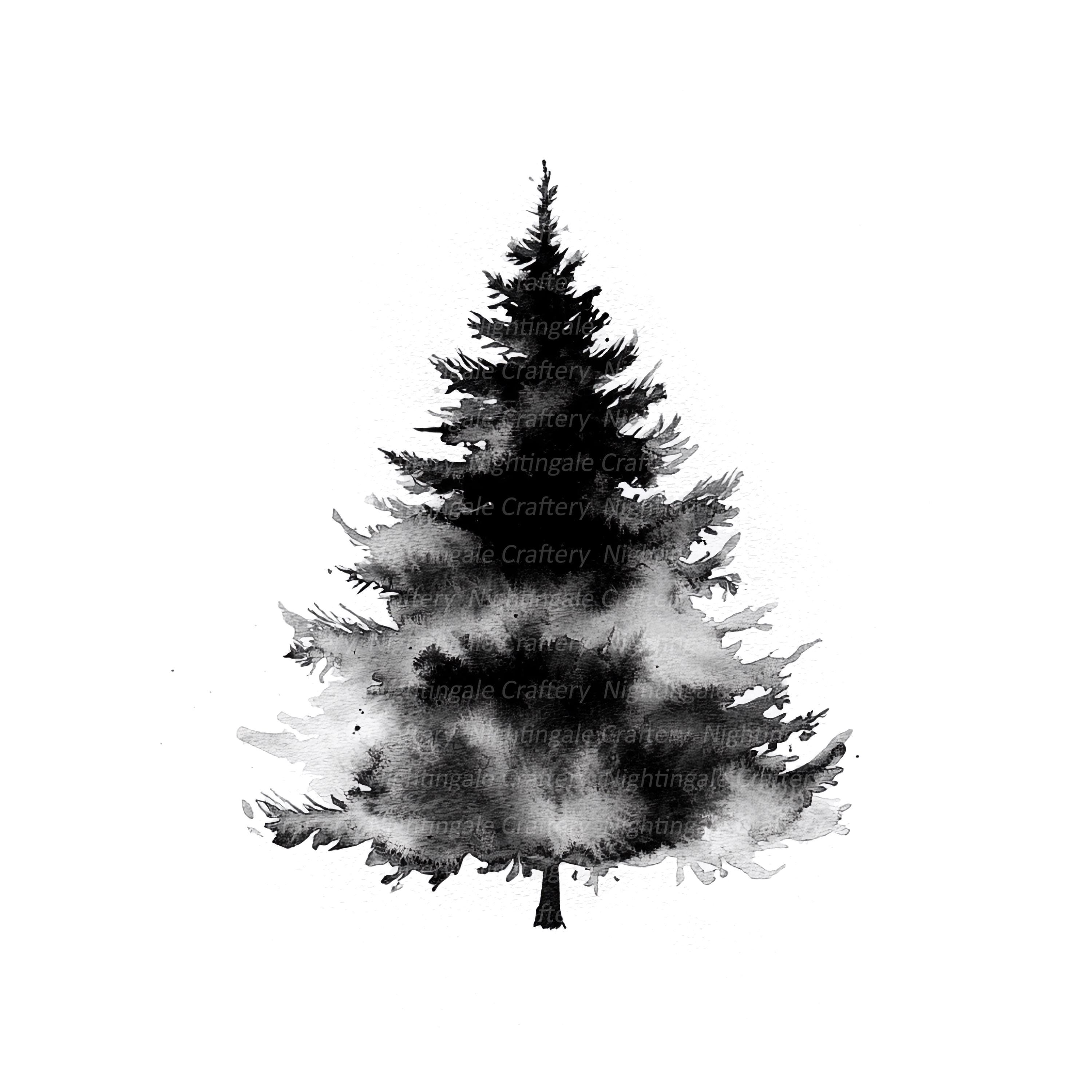 8 Black White Christmas Tree Clipart, Minimalistic, Printable ...
