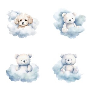 16 Animals in Clouds Clipart, Nursery Prints, Printable Watercolor ...