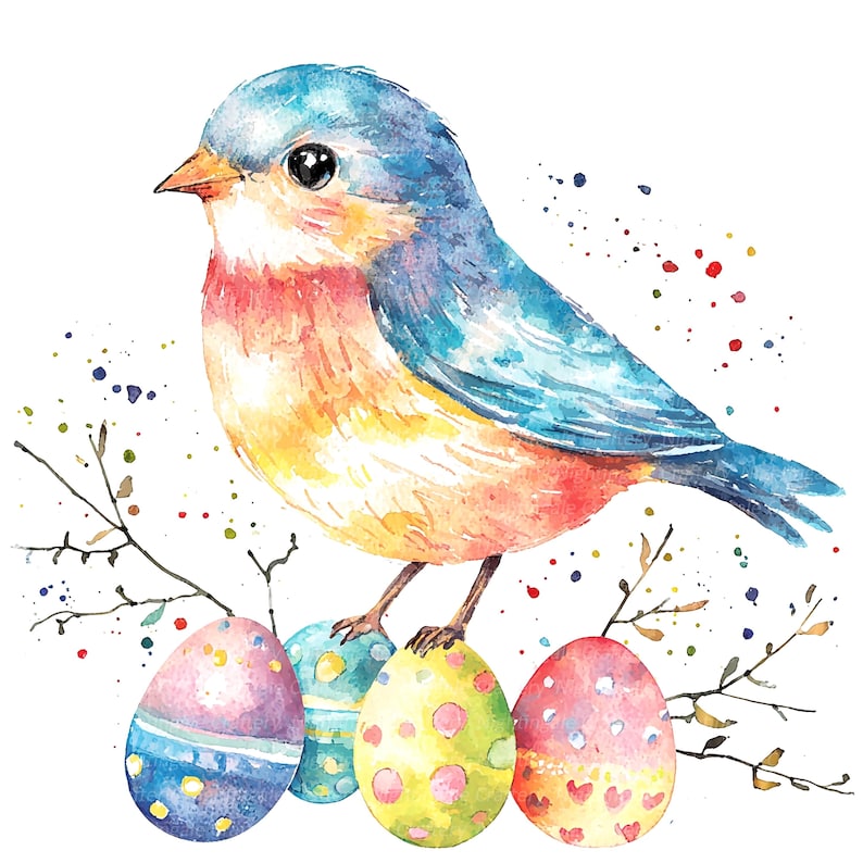 14 Whimsical Birds Easter Clipart, Easter Eggs Clipart, Printable ...