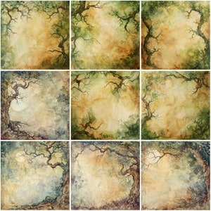 18 Fantasy Trees Vintage Papers, 12 X 12 Digital Paper Pack, Junk ...