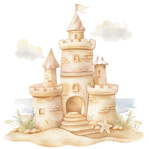14 Beach Sandcastle Clipart, Cartoon Castle, Printable Watercolor ...