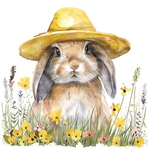 10 Cute Bunny With Hat Clipart, Spring Bunny, Printable Watercolor ...