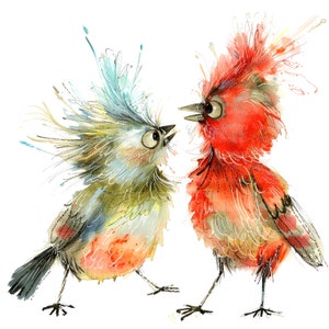 12 Whimsical Birds Clipart, Two Birds, Digital Clipart, Watercolor ...