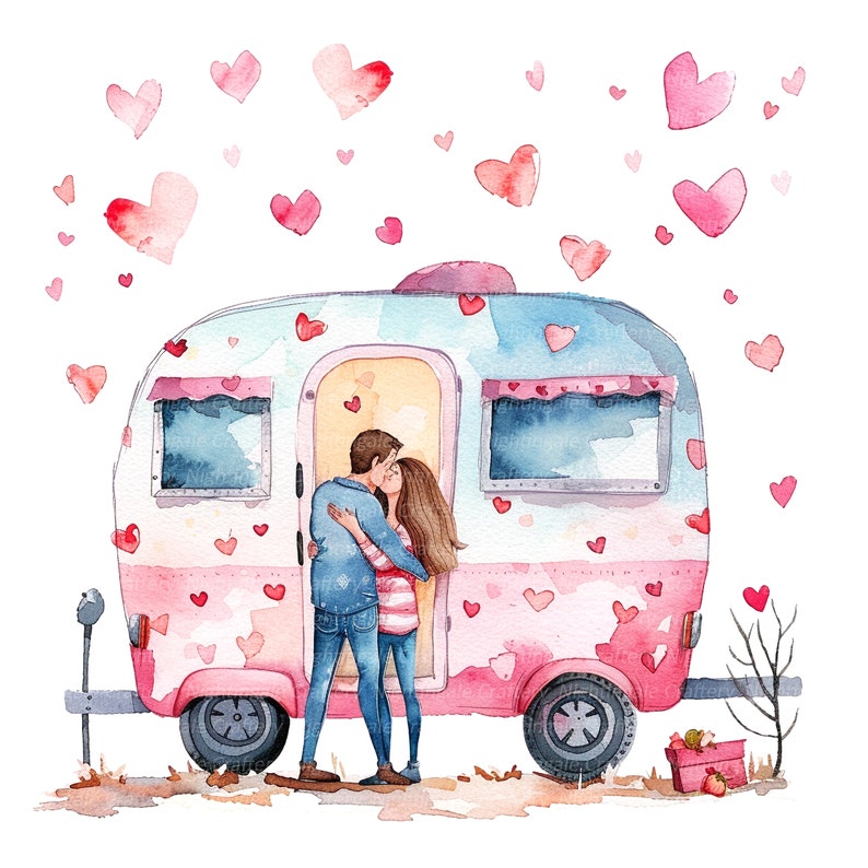 10 Romantic Couple Clipart, Lovers, Trailer, Caravan, Printable ...