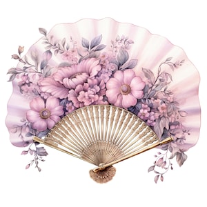12 Floral Hand Fan Clipart, Vintage Hand Fan, Printable Watercolor ...