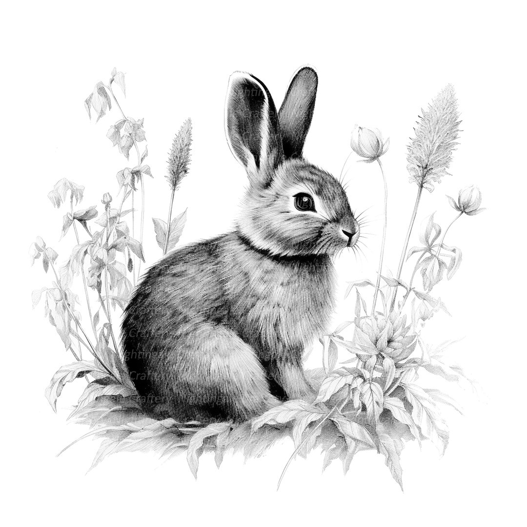 10 Bunny Black Ink Clipart, Line Art Clipart, Printable Watercolor ...