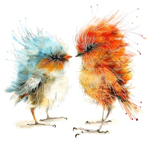 12 Whimsical Birds Clipart, Two Birds, Digital Clipart, Watercolor ...