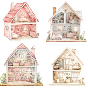 16 Doll House Clipart, Fairy House Interior, Printable Watercolor ...