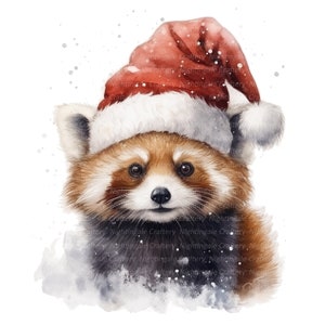 10 Red Panda With Santa Hat Clipart, Printable Watercolor Clipart, High ...