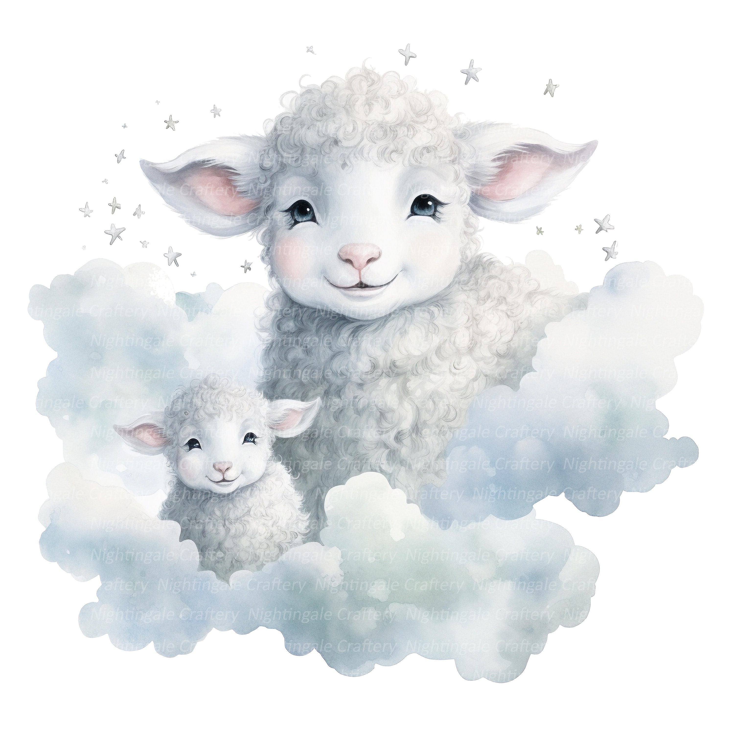 8 Sheep Clouds Clipart, Lamb, Nursery Print, Printable Watercolor ...