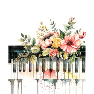 10 Rustic Vintage Piano Clipart, Piano Keyboard, Printable Watercolor ...