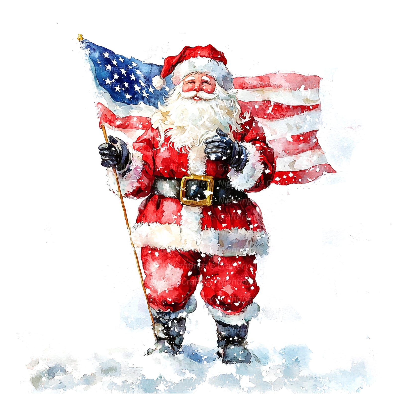 13 Patriotic Santa Claus Clipart, USA Flag, Printable Watercolor ...