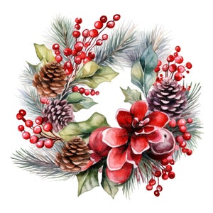 16 Christmas Wreath Clipart, Poinsettia Clipart, Digital Clipart ...