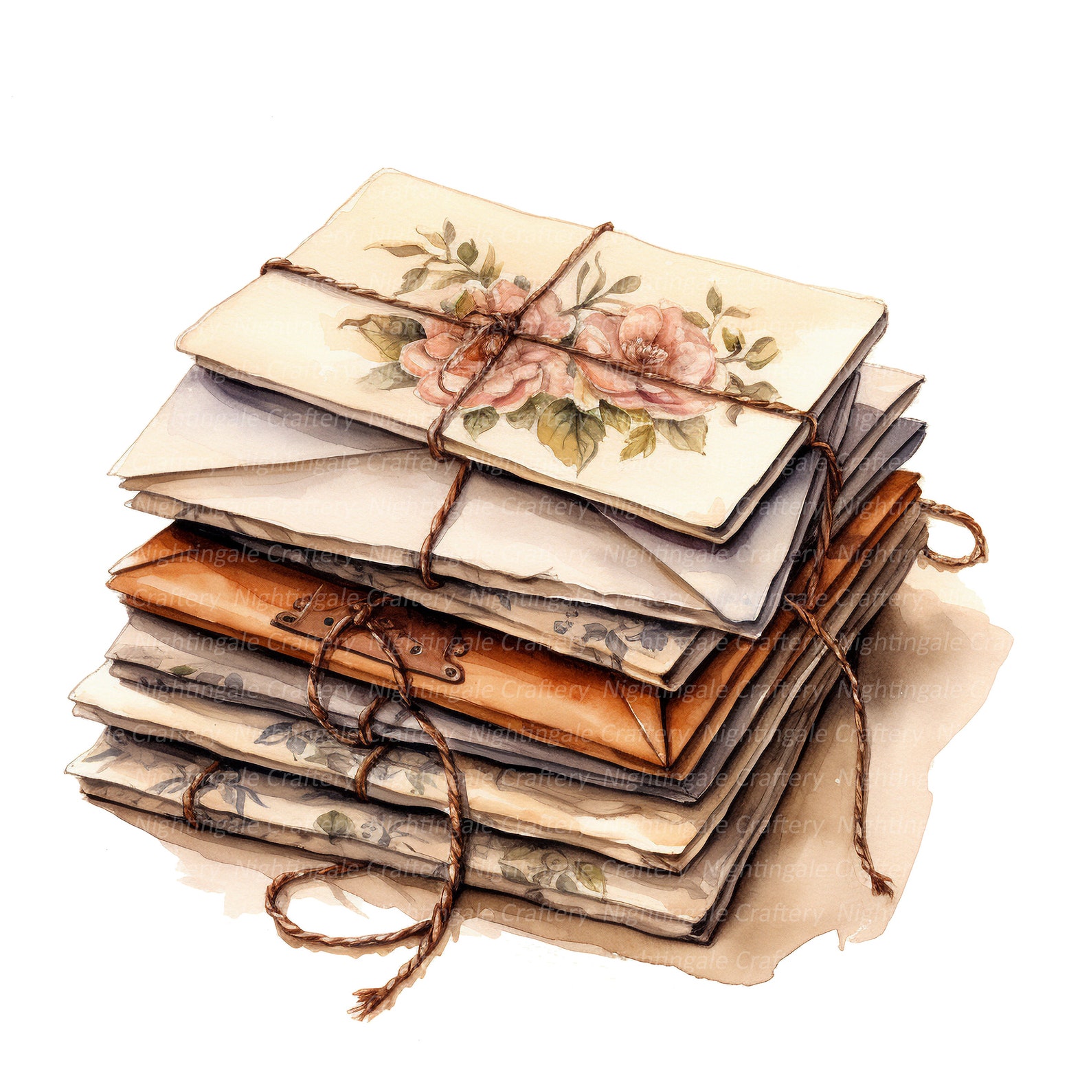 10 Stack of Envelopes Clipart, Vintage Envelope, Printable Watercolor ...