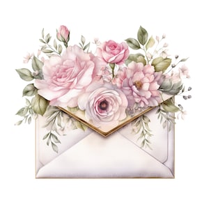 10 Vintage Floral Envelope Clipart, Shabby Chic, Printable Watercolor ...