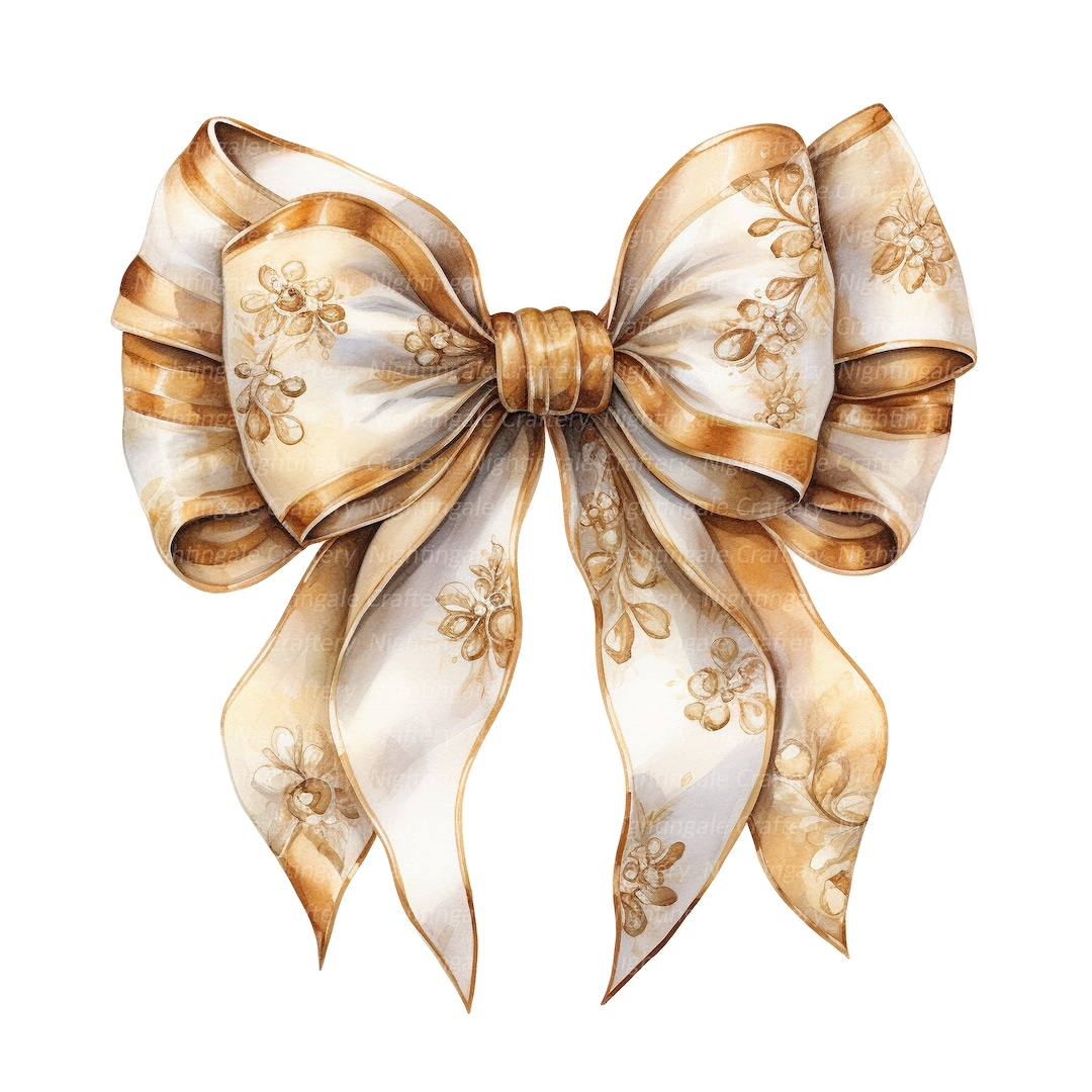 10 Christmas Bow Clipart, Golden Bows, Printable Watercolor Clipart ...