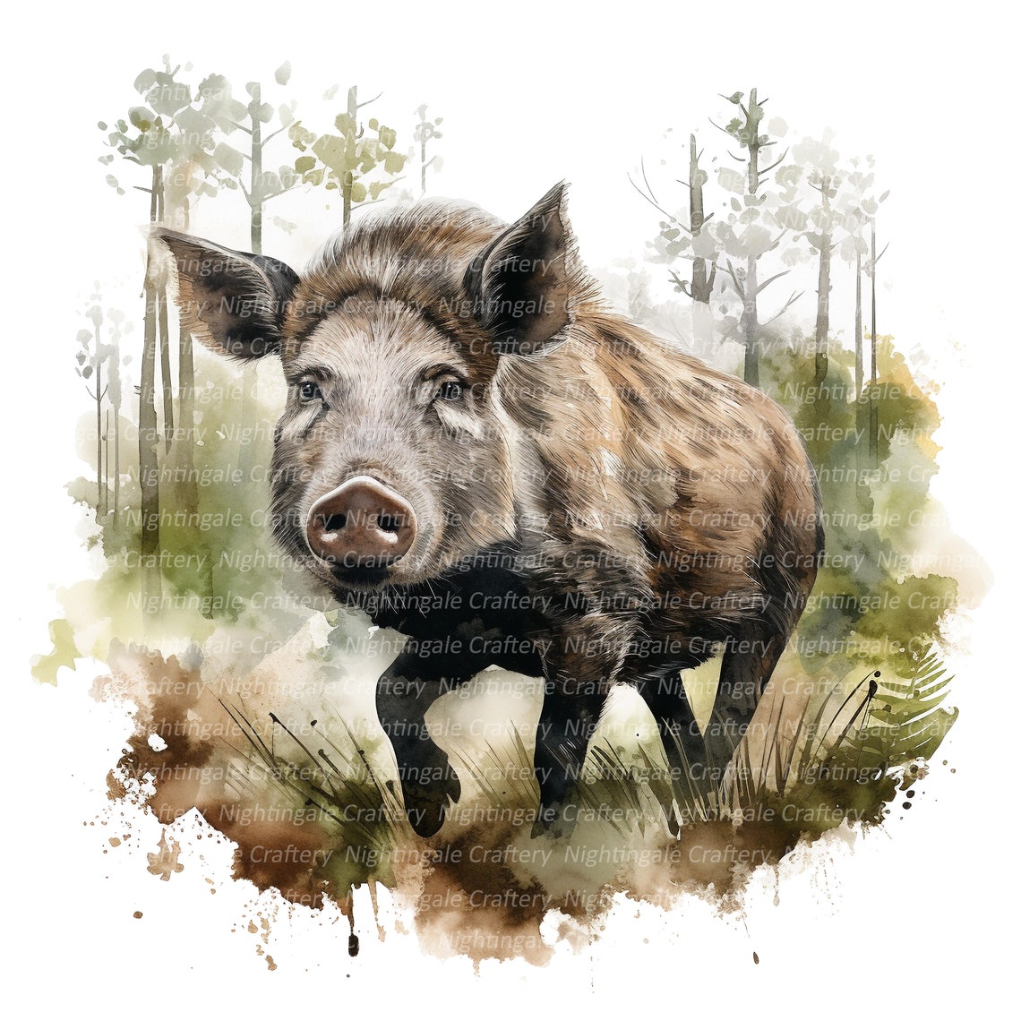 Wild Boar in Forest Clipart Printable Watercolor Clipart 10 - Etsy
