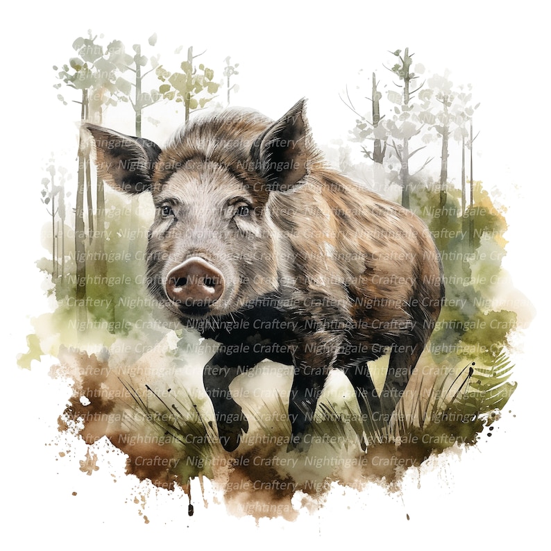 Wild Boar in Forest Clipart Printable Watercolor Clipart 10 - Etsy