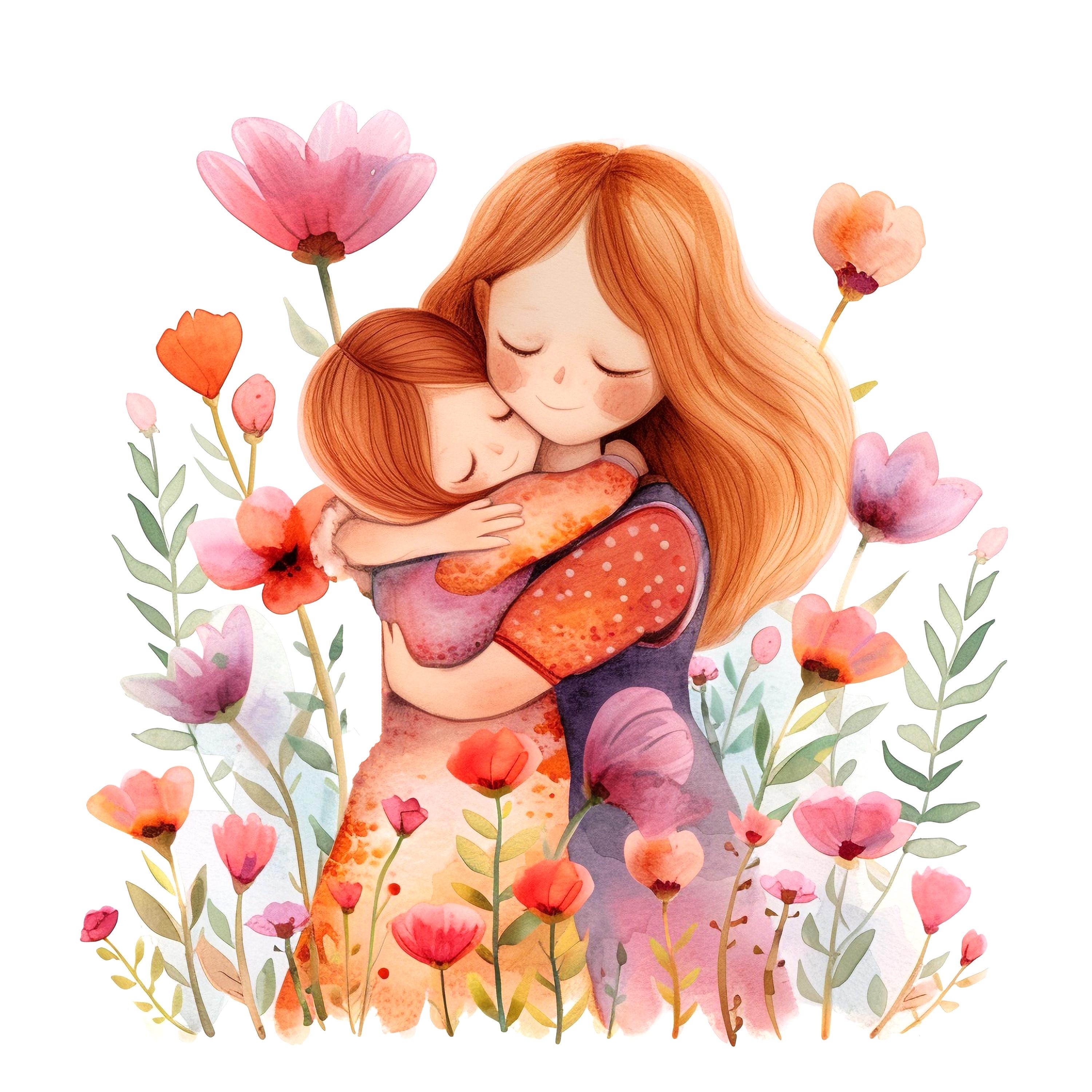10 Mother and Daughter Clipart, Mother's Day Card, Printable Watercolor ...
