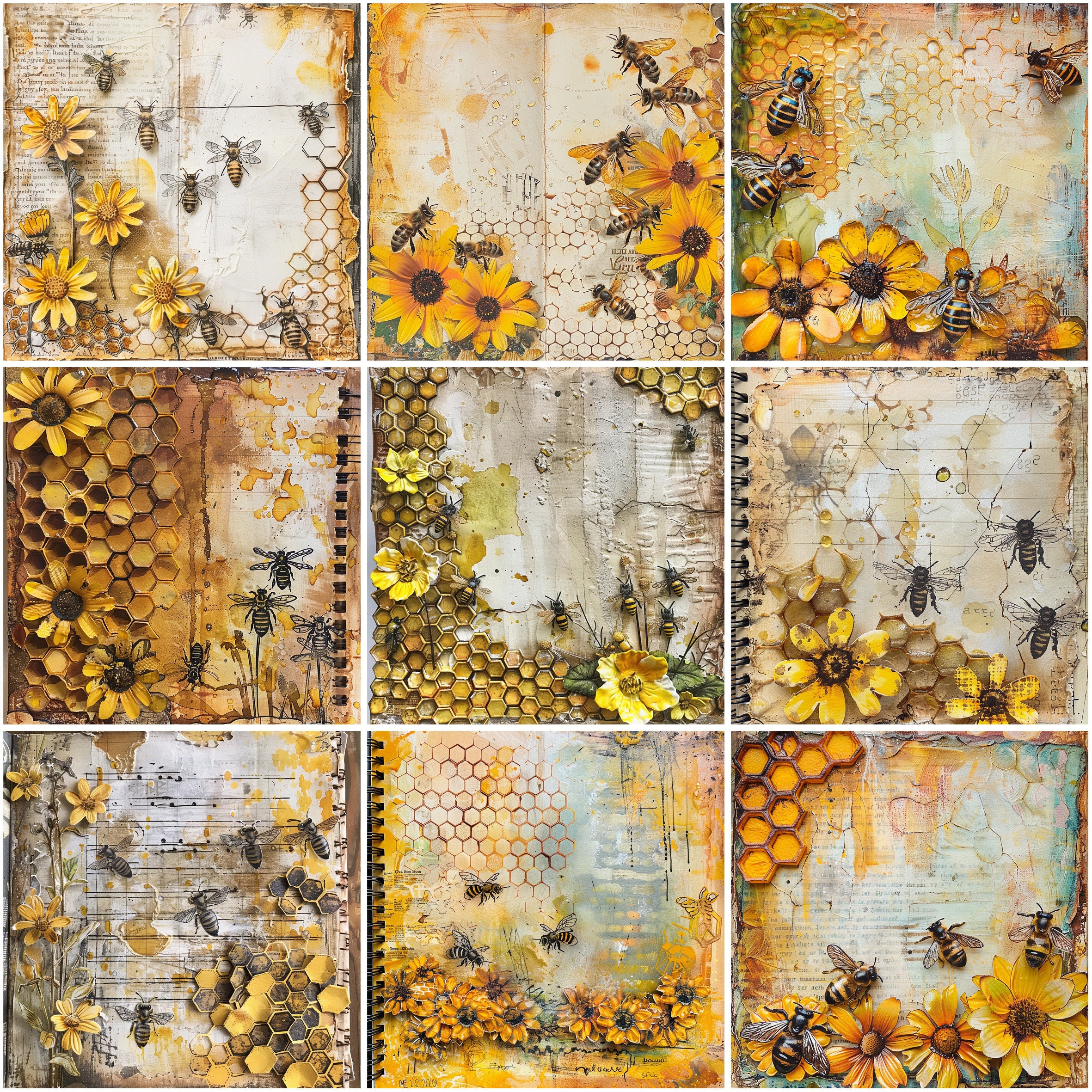 18 Vintage Bees Honey Background Papers, 12 X 12 Digital Paper Pack ...