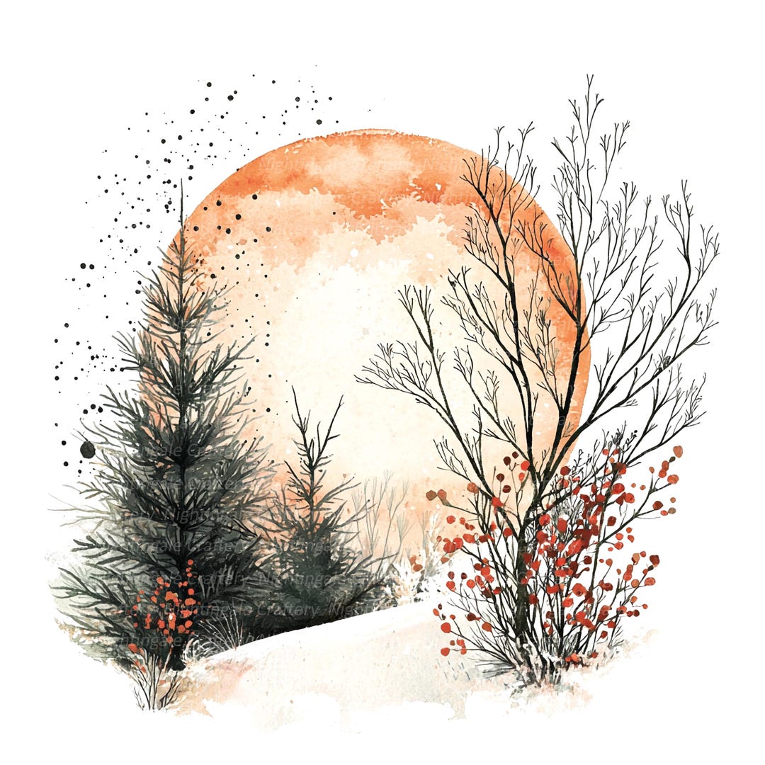 8 Christmas Boho Card, Christmas Decor, Printable Watercolor Clipart ...