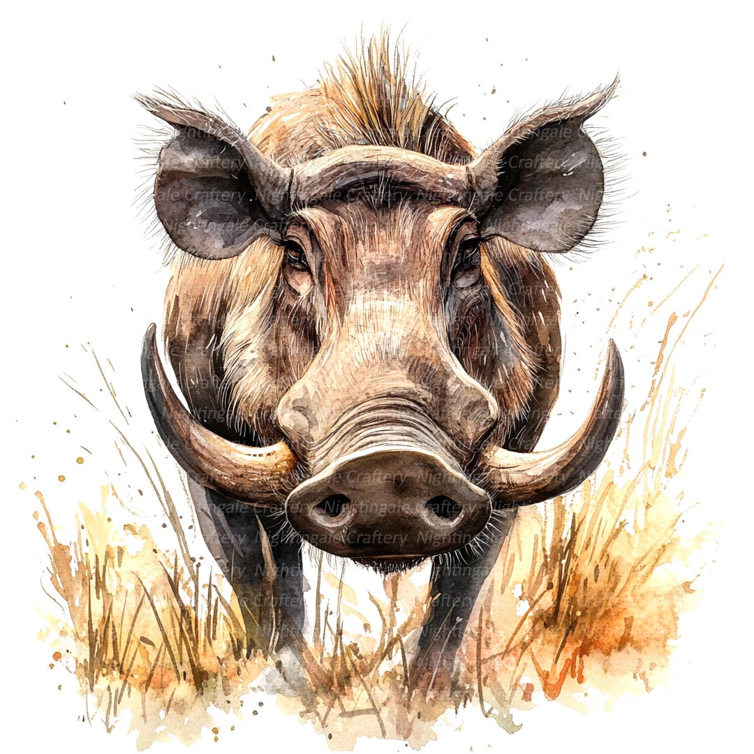 10 Warthog Clipart, Watercolor Warthog, Printable Watercolor Clipart, High Quality Jpgs, Digital ...