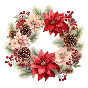16 Christmas Wreath Clipart, Poinsettia Clipart, Digital Clipart ...