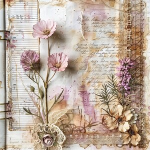 18 Wildflowers and Lace Papers, 12 X 12 Digital Paper Pack, Junk ...