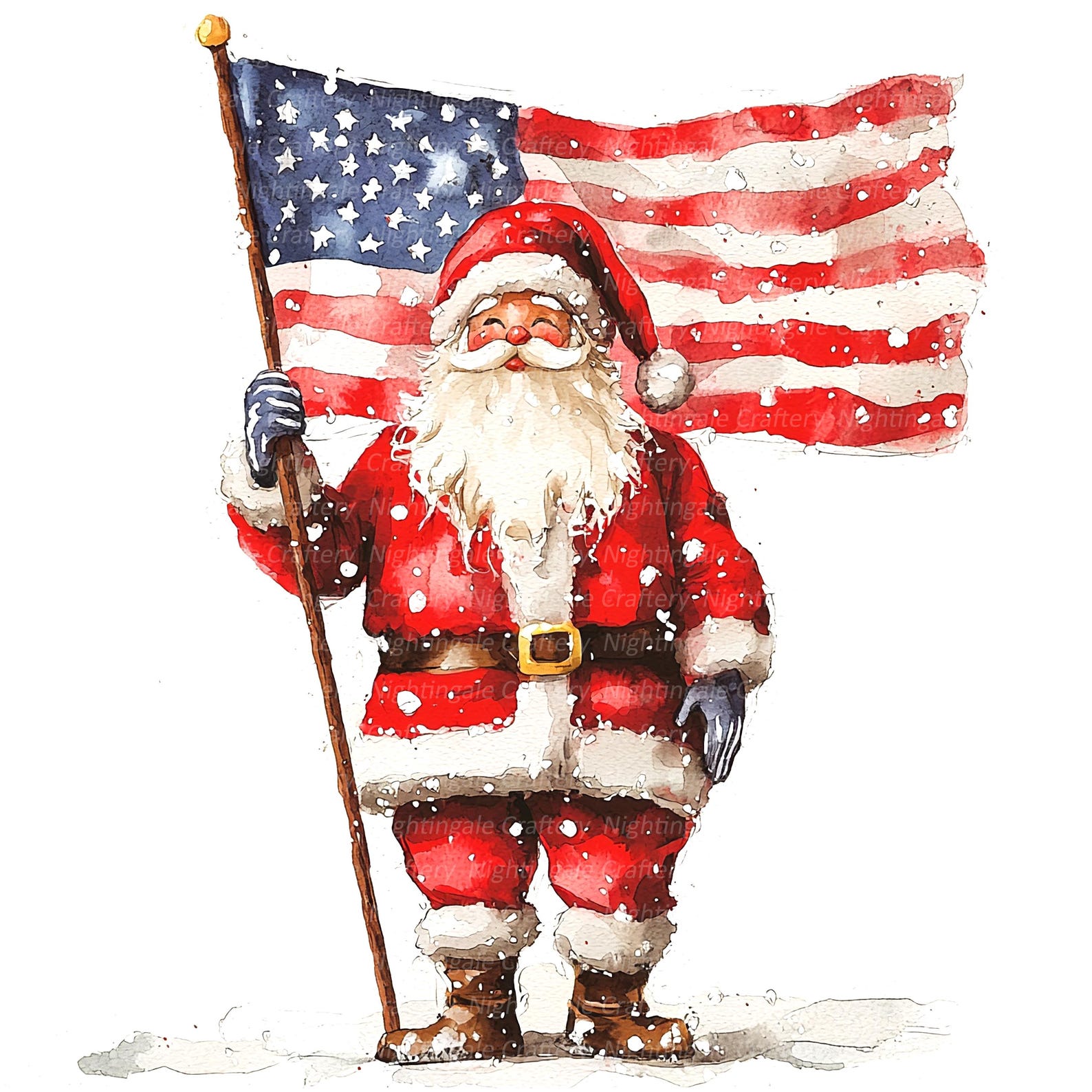 13 Patriotic Santa Claus Clipart, USA Flag, Printable Watercolor ...