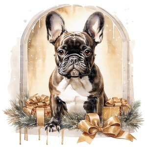 14 French Bulldog Clipart, Golden Christmas Theme, Printable Watercolor ...