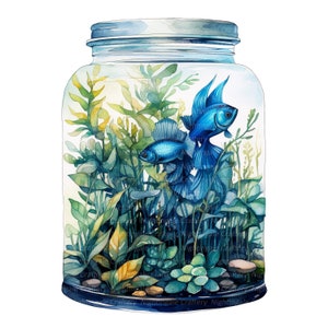 10 Aquarium in Jar Clipart, Tropical Fish, Printable Watercolor Clipart ...