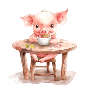 10 Nursery Animals Eating Clipart, Animals at Table, Printable ...