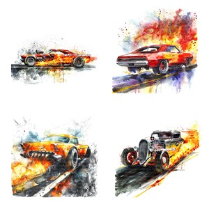 18 Drag Racing Cars Clipart, Fiery Cars, Drag Race, Printable ...