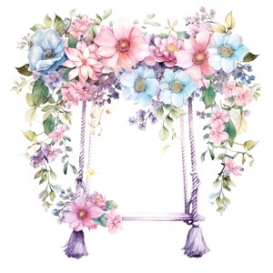 10 Floral Swing Clipart, Flower Swing, Printable Watercolor Clipart ...