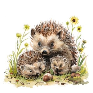 12 Hedgehog Family Clipart, Hedgehog Clipart, Printable Watercolor ...