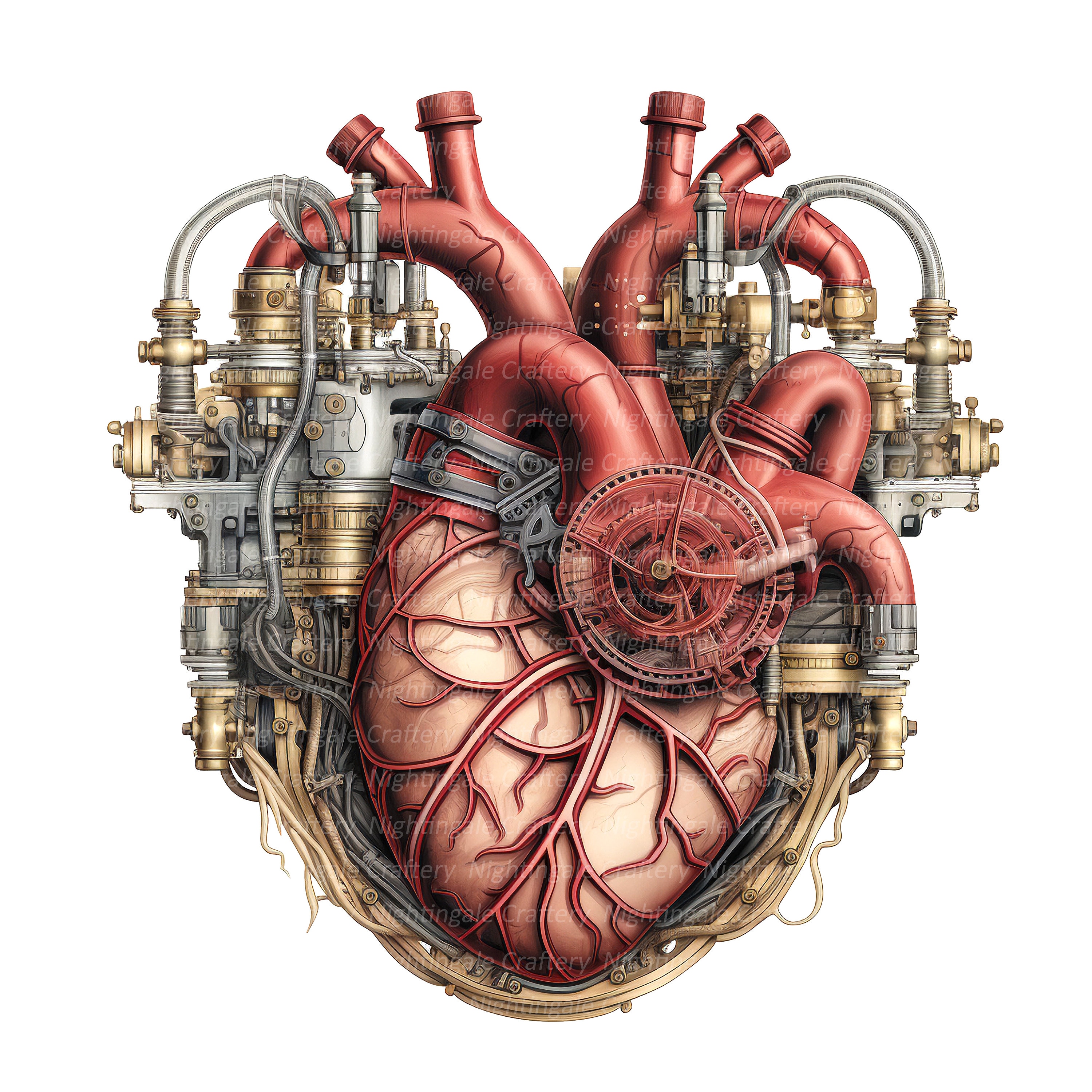 12 Artifical Human Heart Clipart, Steampunk, Printable Watercolor ...