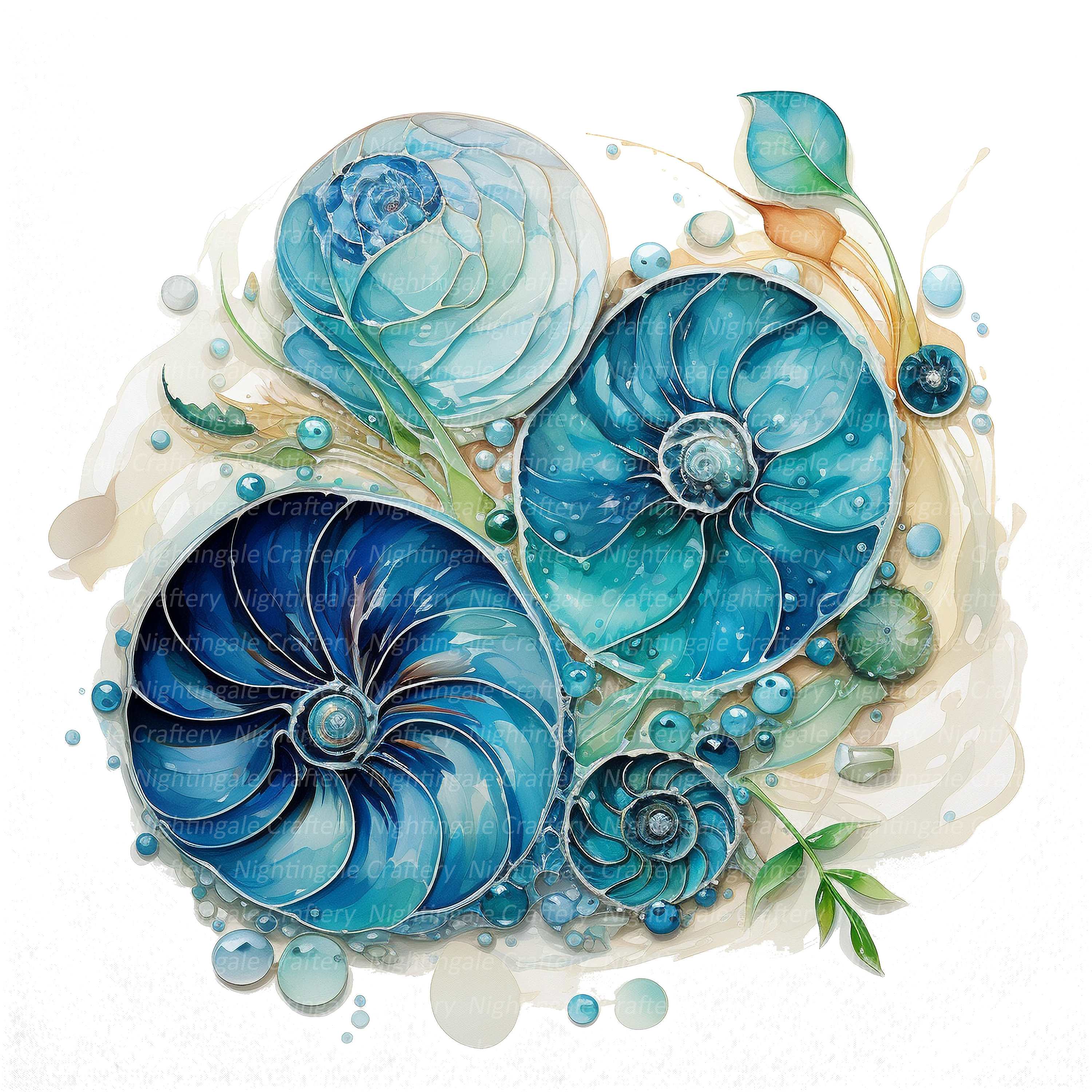 12 Abstract Paua Shells Clipart, Spiral Shells, Printable Watercolor ...