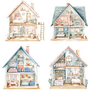 16 Doll House Clipart, Fairy House Interior, Printable Watercolor ...