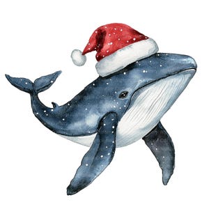 8 Cartoon Whale Clipart, Christmas Whale Illustration, Printable ...