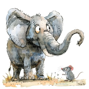 10 Elephant and Mouse Clipart, Cartoon Elephant, Printable Watercolor ...