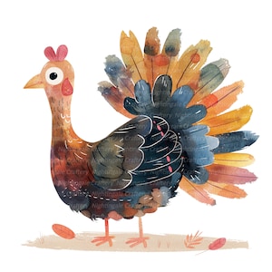 14 Cartoon Turkey Clipart, Thanksgiving Day, Printable Watercolor ...