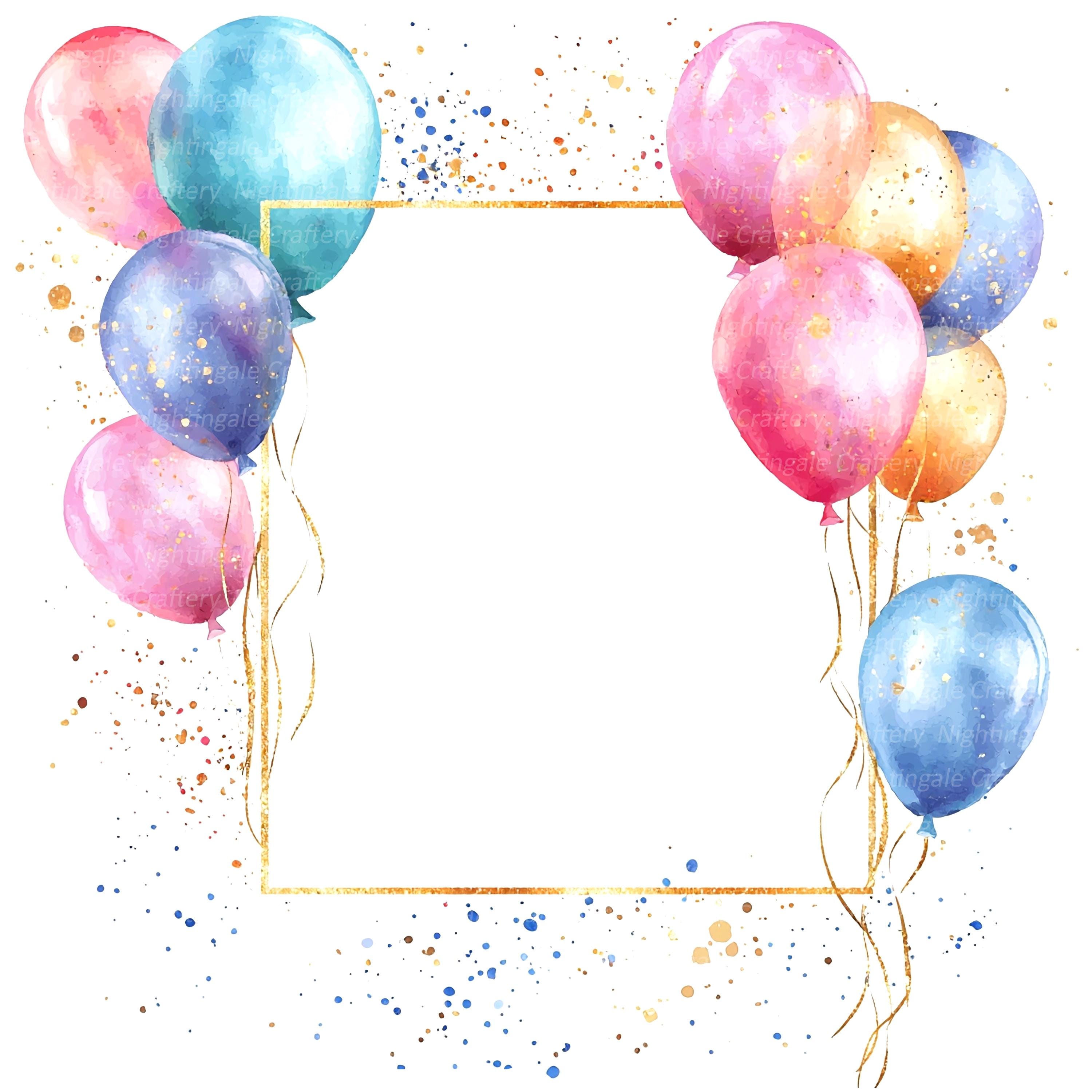 9 Birthday Frame Clipart, Colored Birthday Balloons Clipart, Printable ...