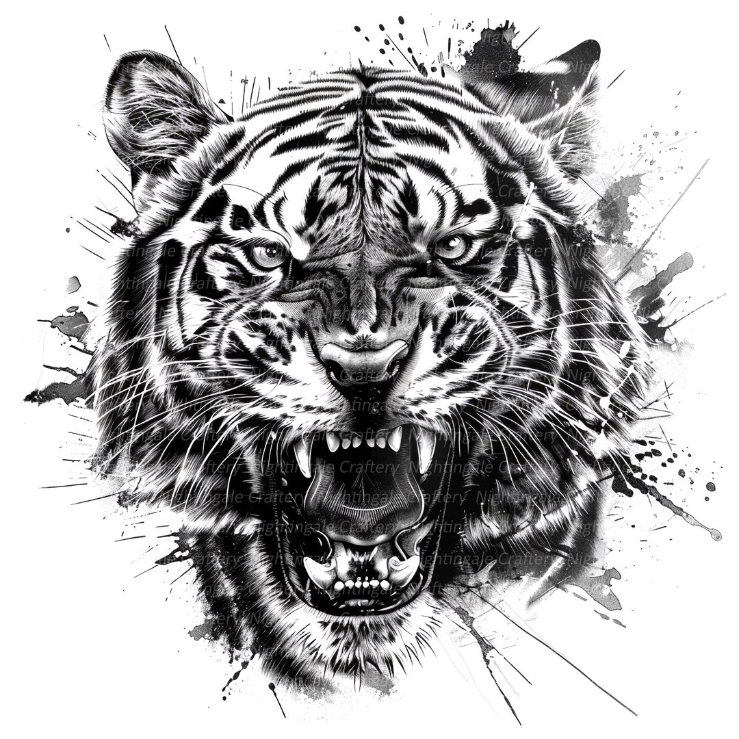 10 Tiger Clipart, Tiger Ink Art, Tattoo, Printable Watercolor Clipart ...