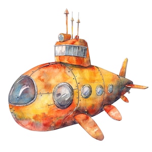 10 Cartoon Submarine Clipart, Toy Sub Clipart, Printable Watercolor ...
