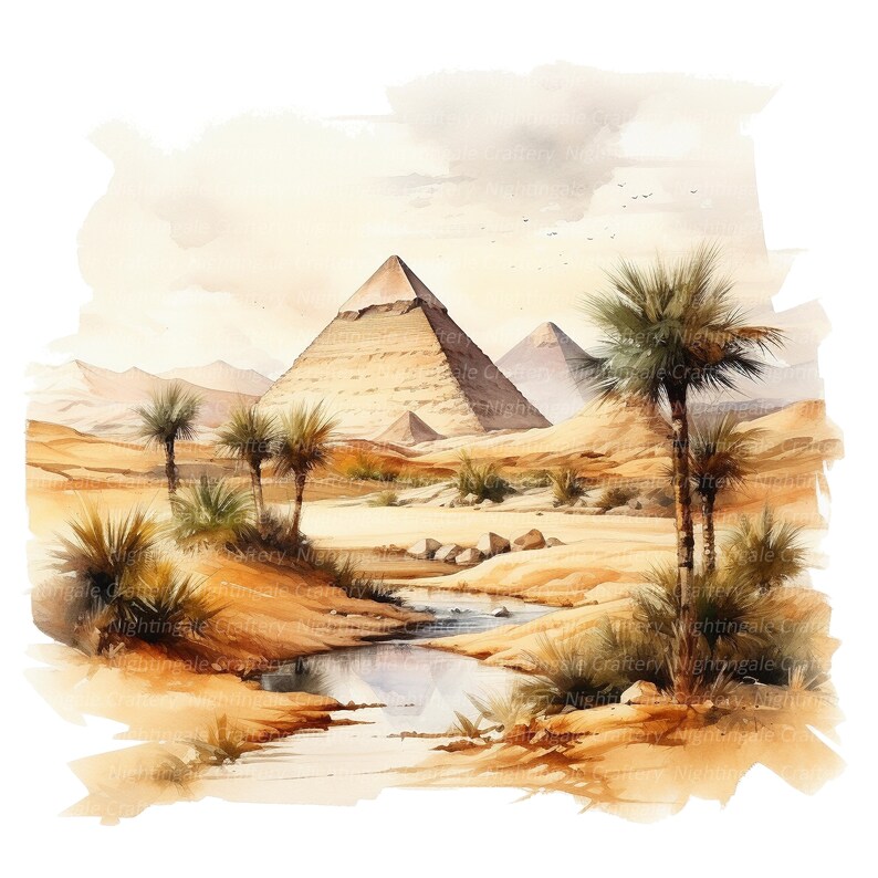 Watercolor Pyramid Landscape Clipart: Desert Scene (digital Download ...