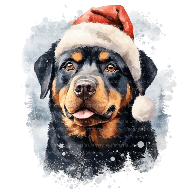 9 Rottweiler With Santa Hat Clipart, Printable Watercolor Clipart, High ...