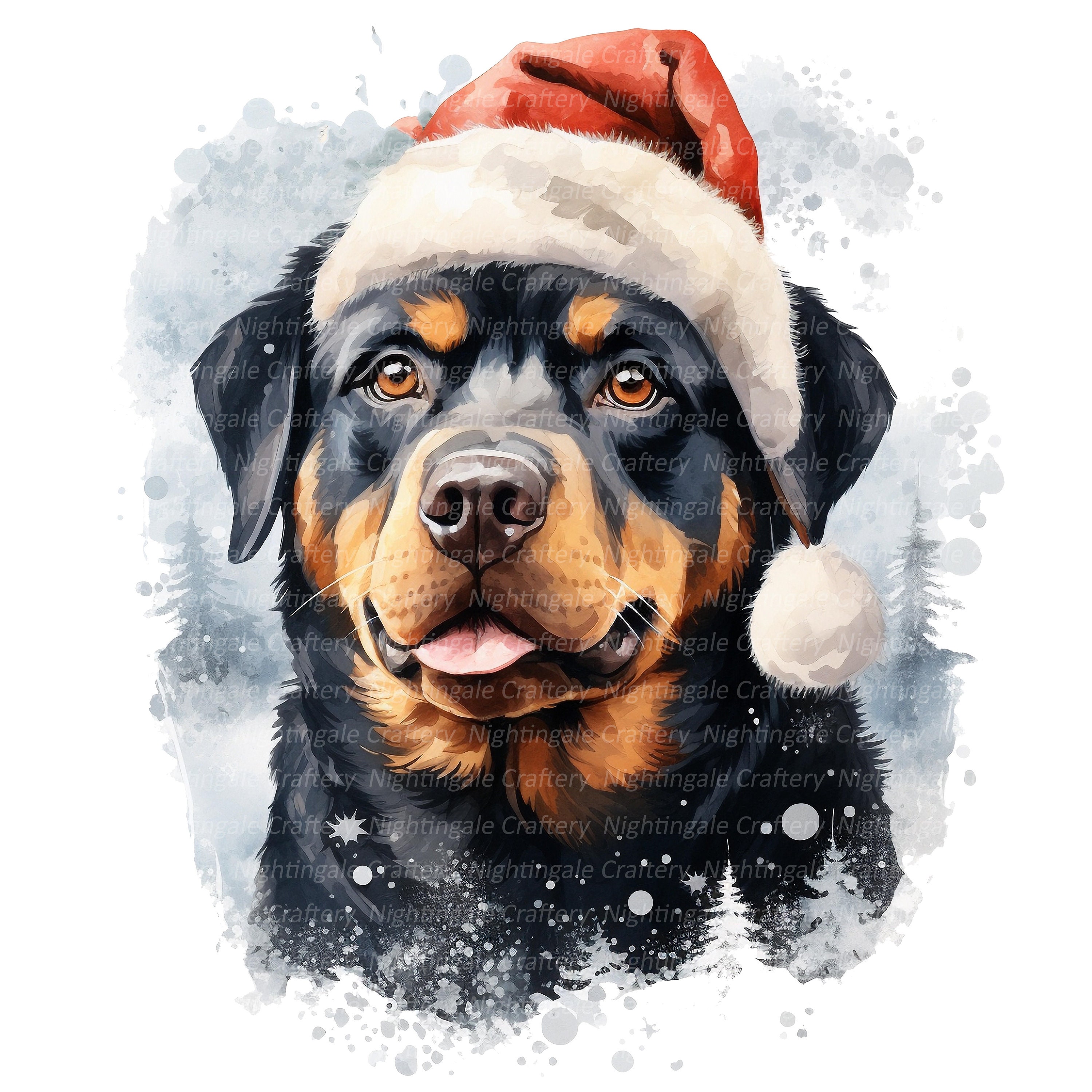 9 Rottweiler With Santa Hat Clipart, Printable Watercolor Clipart, High ...