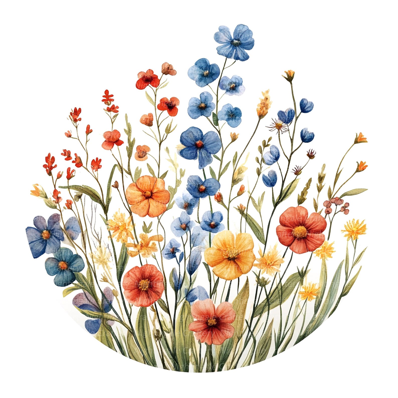 10 Wildflower Circular Decor Clipart, Flowers Wreath, Printable ...