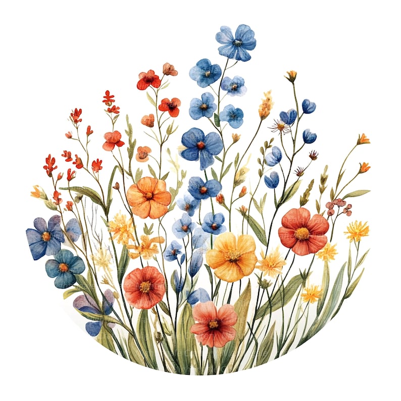 10 Wildflower Circular Decor Clipart, Flowers Wreath, Printable ...